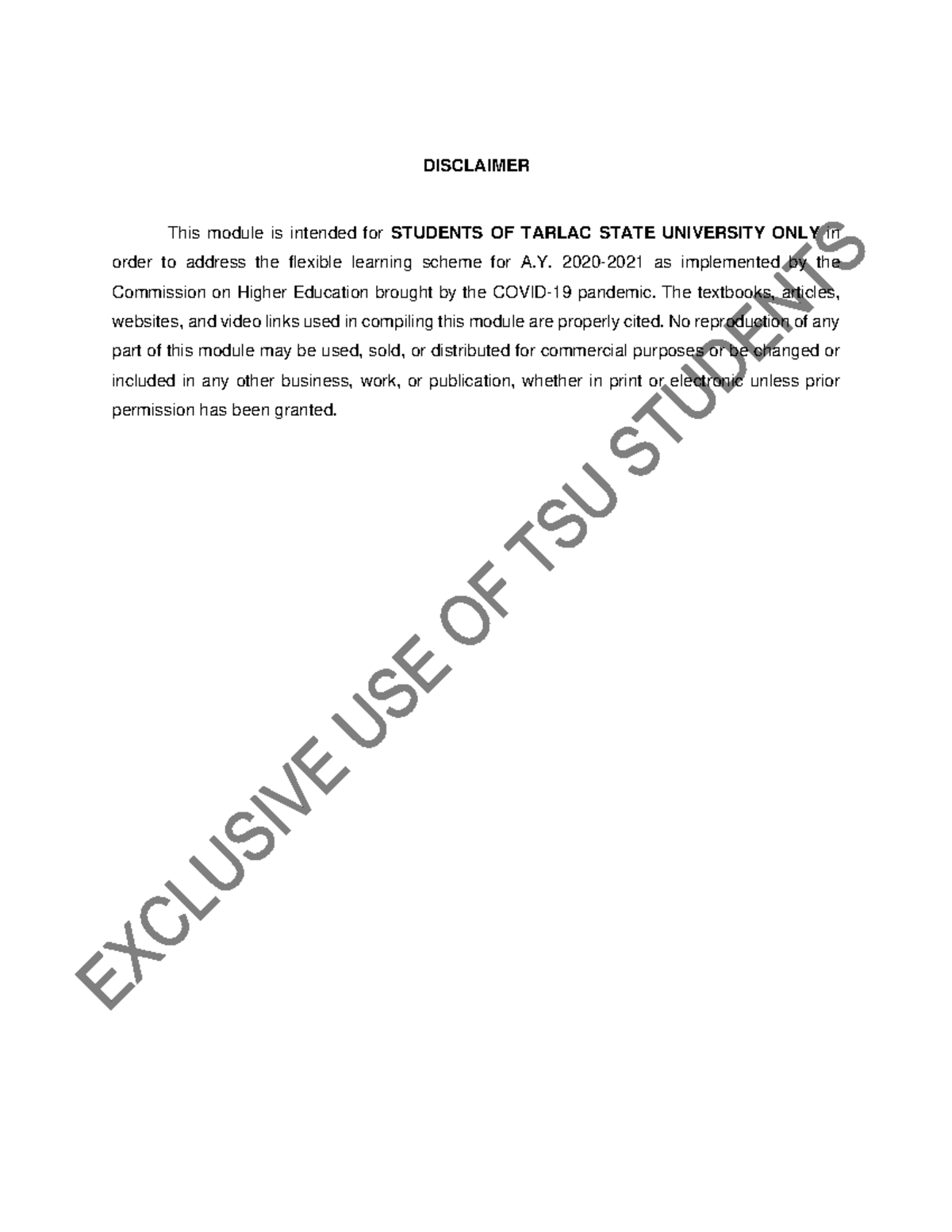 Final TERM Module Readings 1 - DISCLAIMER This module is intended for ...