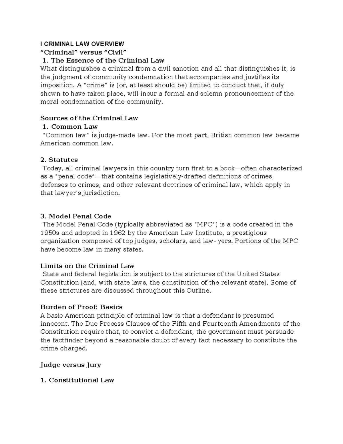 Criminal Law Outline: Key Concepts & Principles for C. Law Study Guide ...