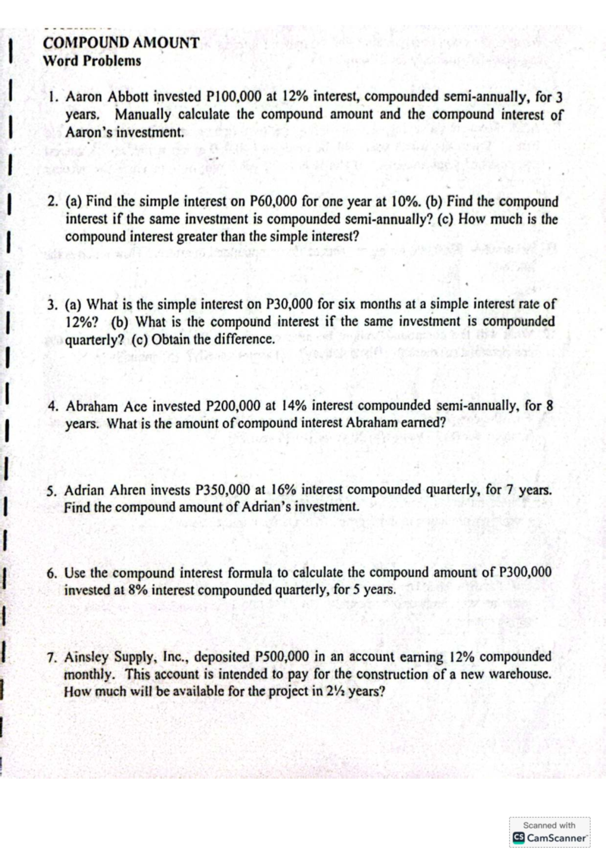 FINMATH Compound Amount & Interest Word Problems Analysis - Studocu