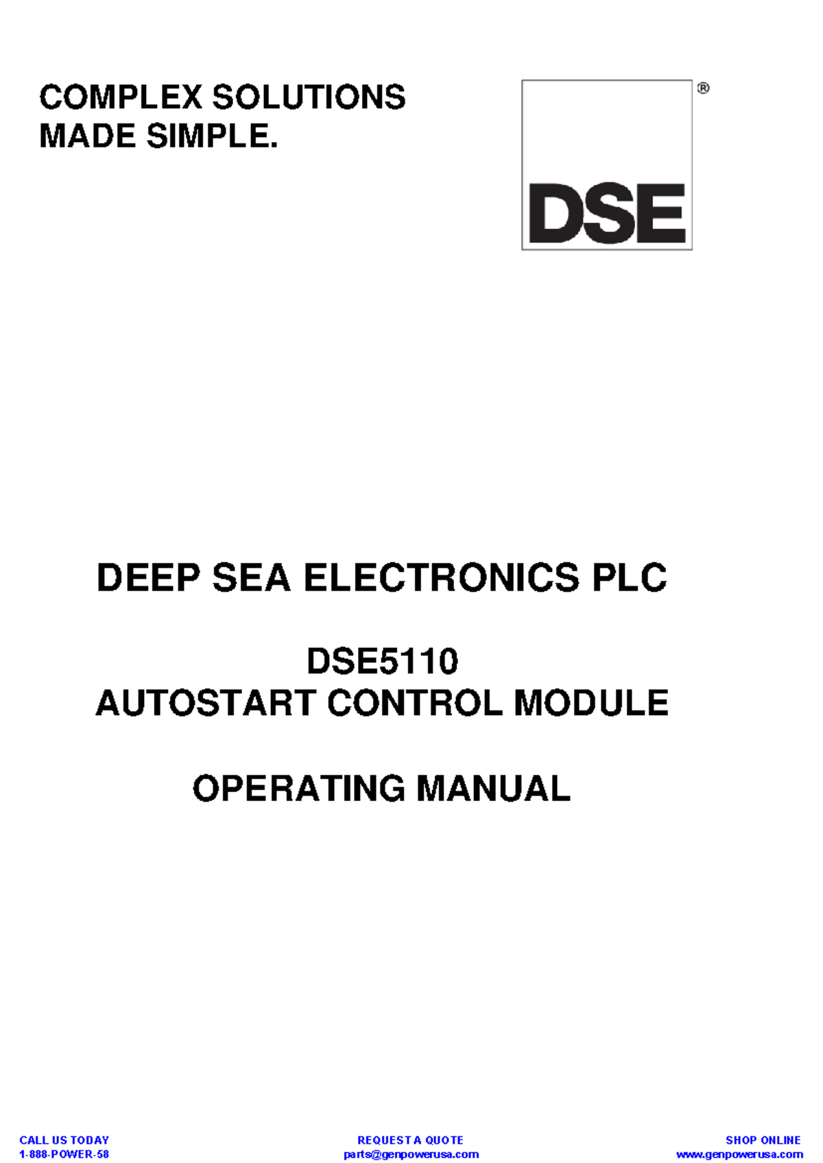 DSE 5110 Autostart Control Module Operating Manual Guide - Studocu