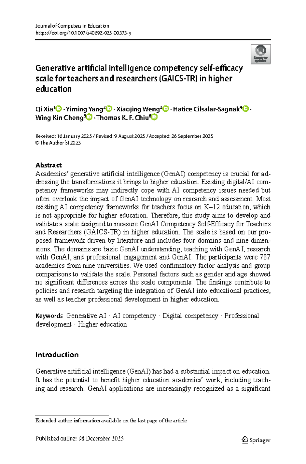 Generative AI Competency Scale for Teachers & Researchers in HE - Studocu