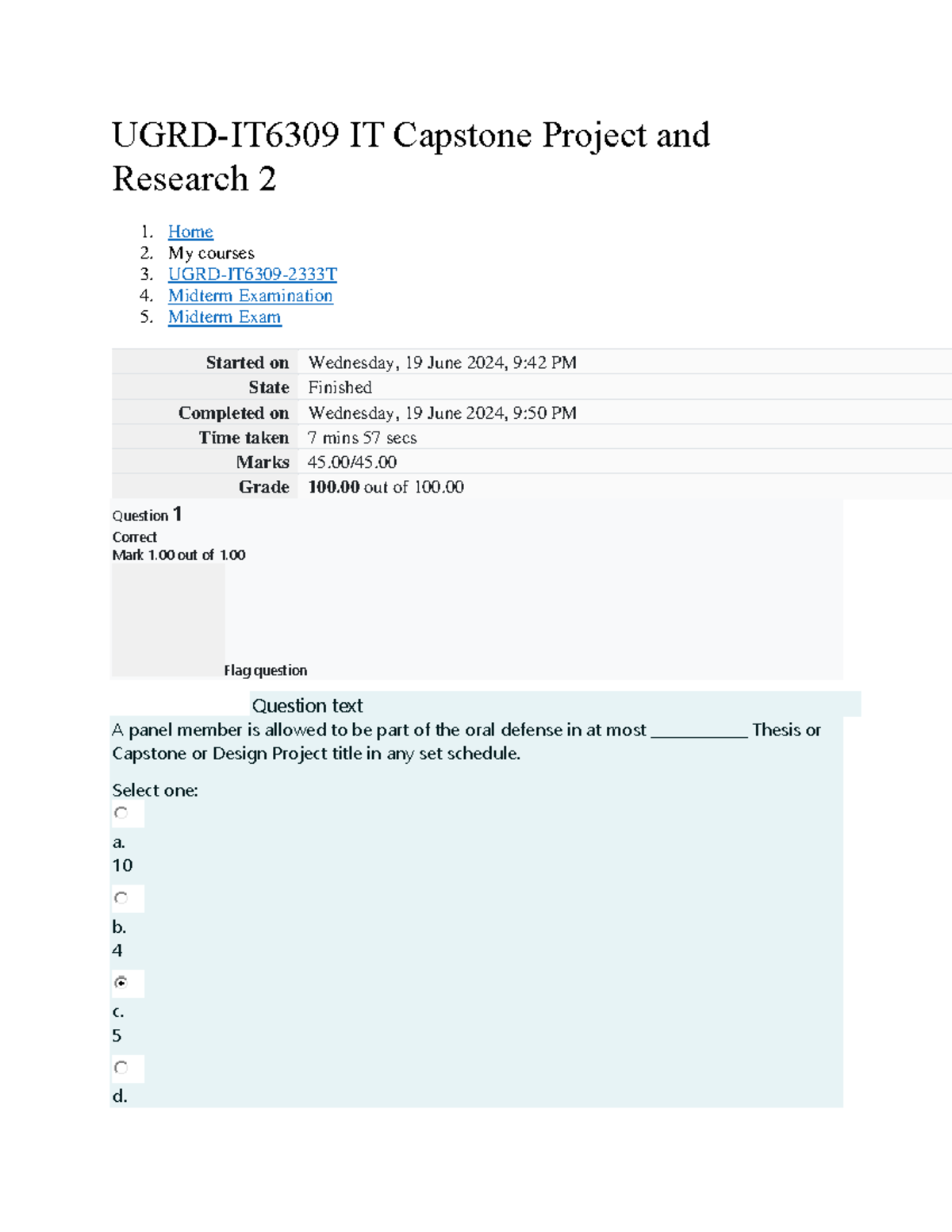 UGRD-IT6309 Capstone Project Midterm Exam Review by BINI Colet - Studocu