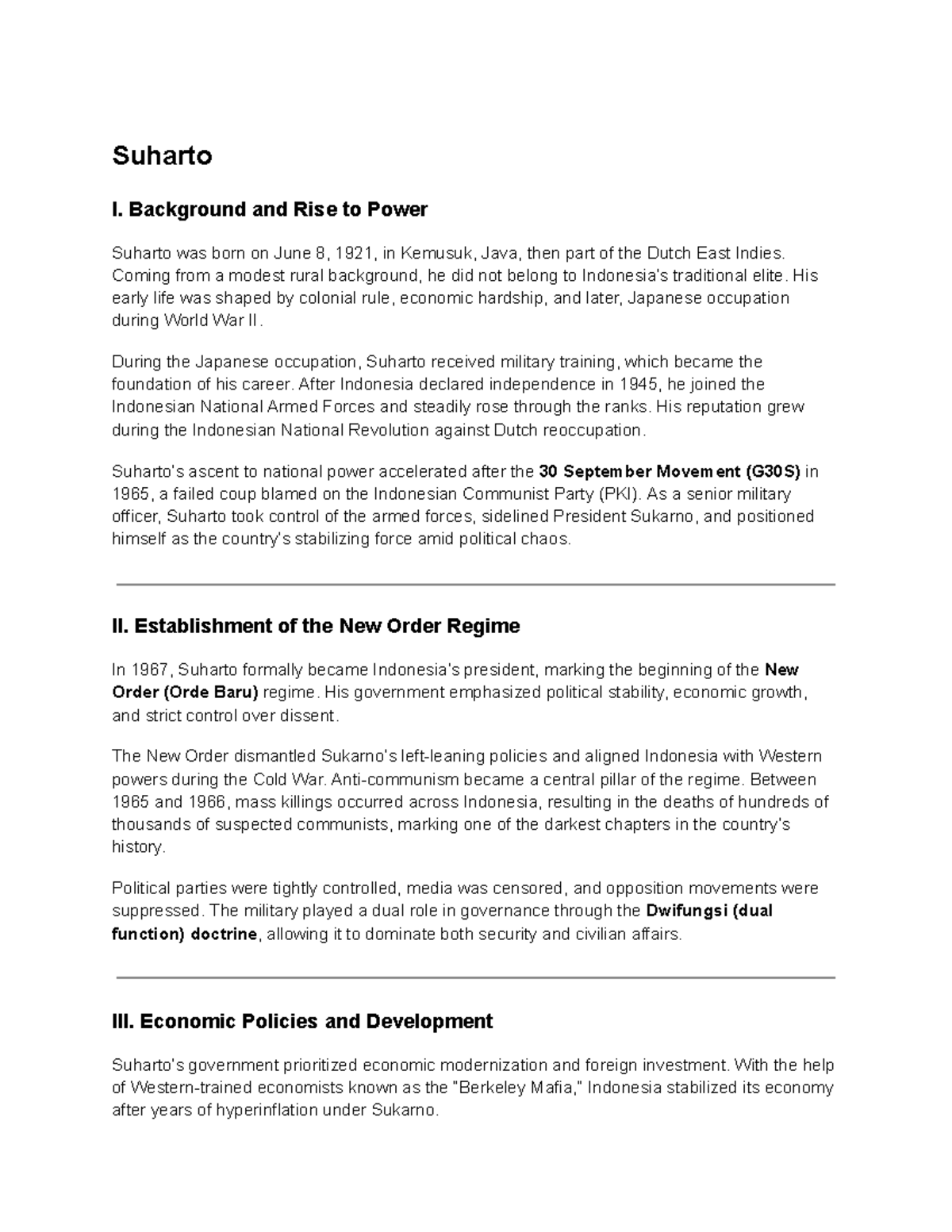 Suharto I: Rise to Power and New Order Regime Notes - Studocu