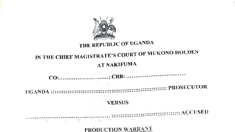 Production Warrant - Criminal Procedure (UGA Court Case) - Studocu