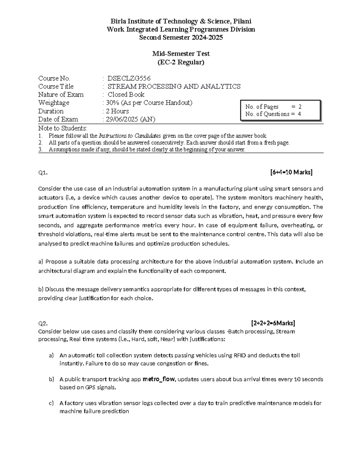 Stream Processing and Analytics EC2 Regular Exam Guide - Studocu