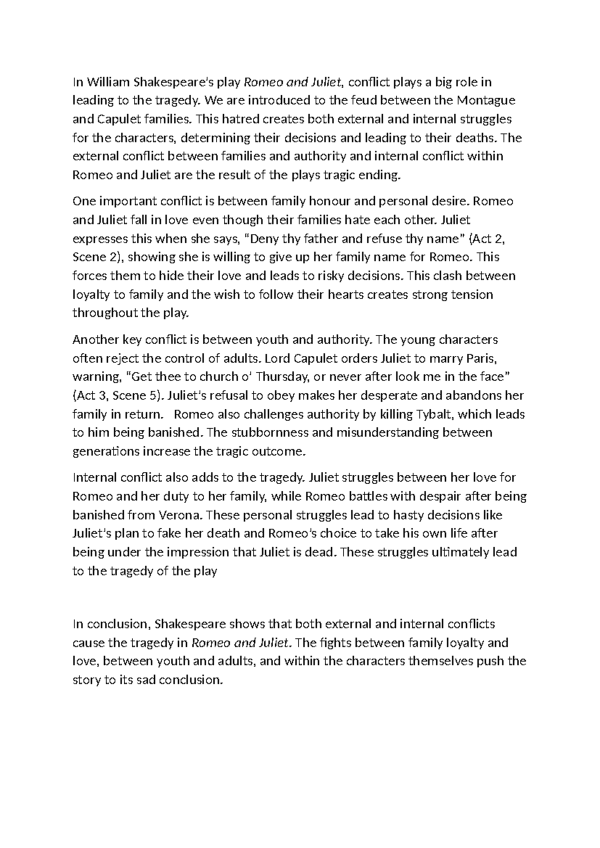 Conflict and Tragedy in Shakespeare's Romeo and Juliet (ENG 101) - Studocu