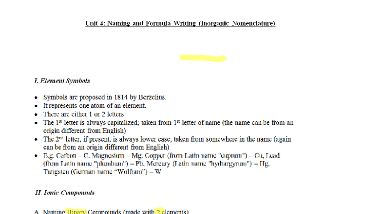 Unit 4: Inorganic Nomenclature - Naming & Formula Writing - Studocu
