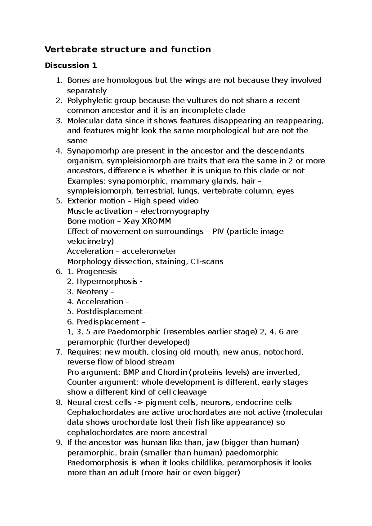 Vertebrate Structure & Function Discussion 1 Insights and Analyses ...