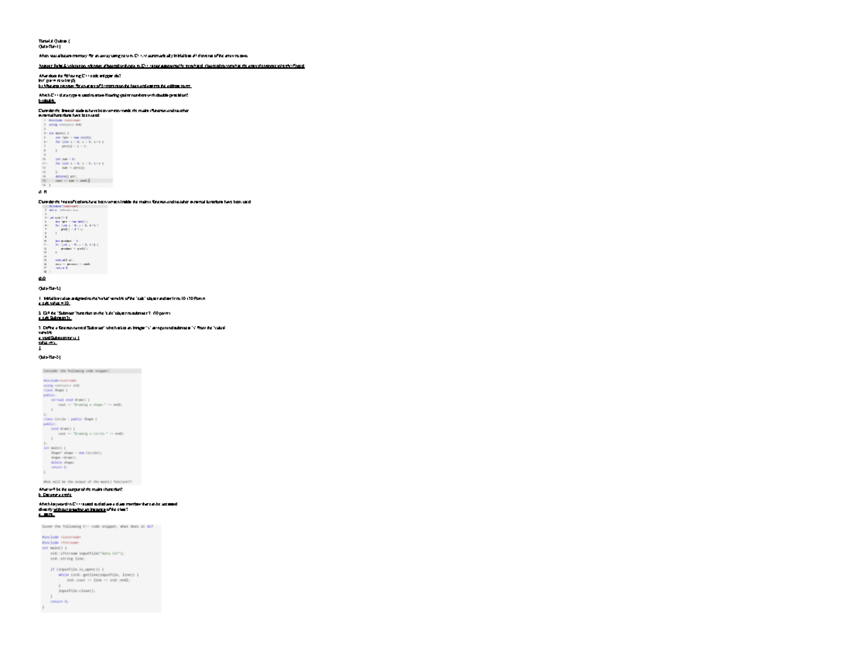 CSI 2372 C++ Quiz Tutorials Cheat Sheet - Studocu