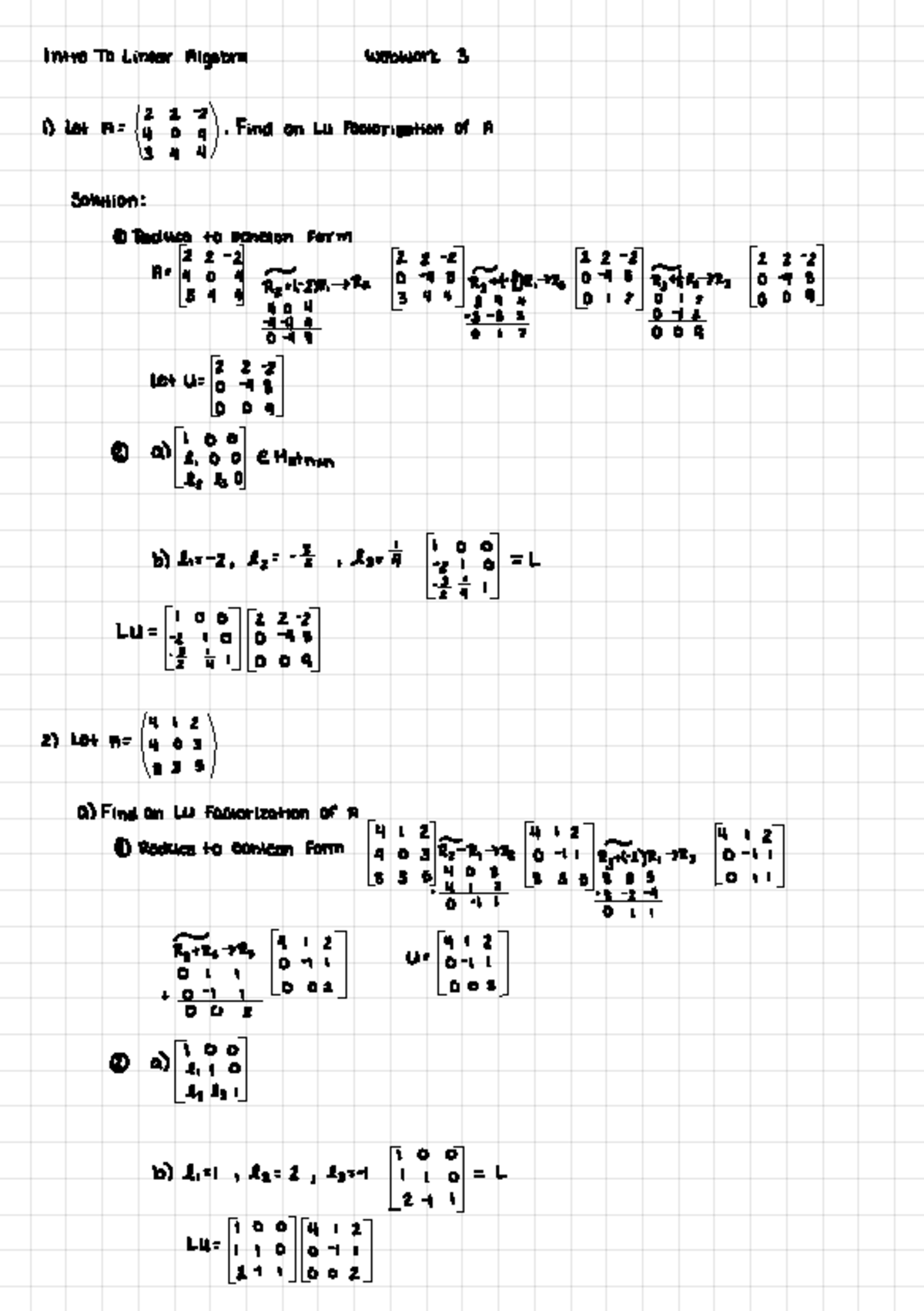 Webwork 3 - LU Factorization and Matrix Inversion Problems - Studocu