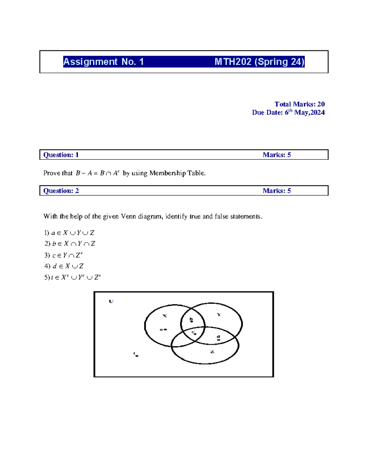 MTH202 Assignment 1 - Proving Set Theory Concepts - Spring 24 - Studocu