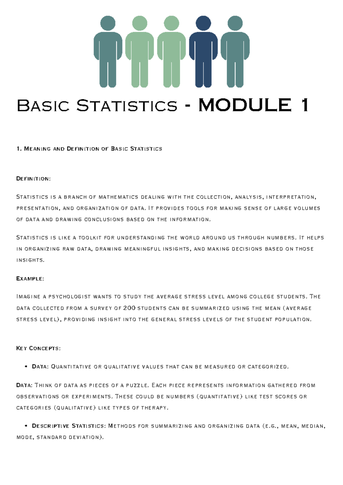 Module 1: Introduction to Basic Statistics in Psychology - Studocu