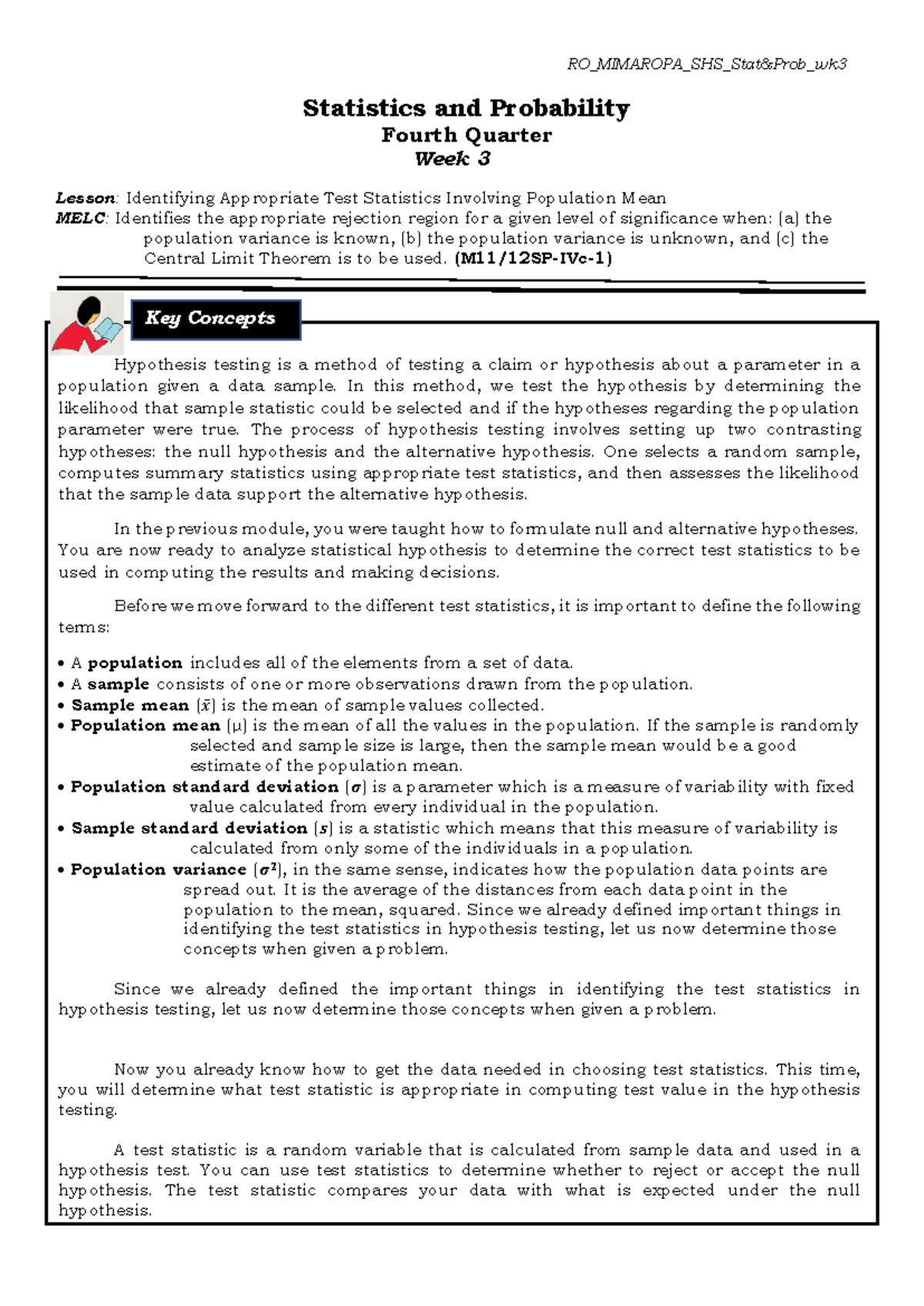 SHS Stat Prob Q4 W3 - None - Statistics and Probability Fourth Quarter ...