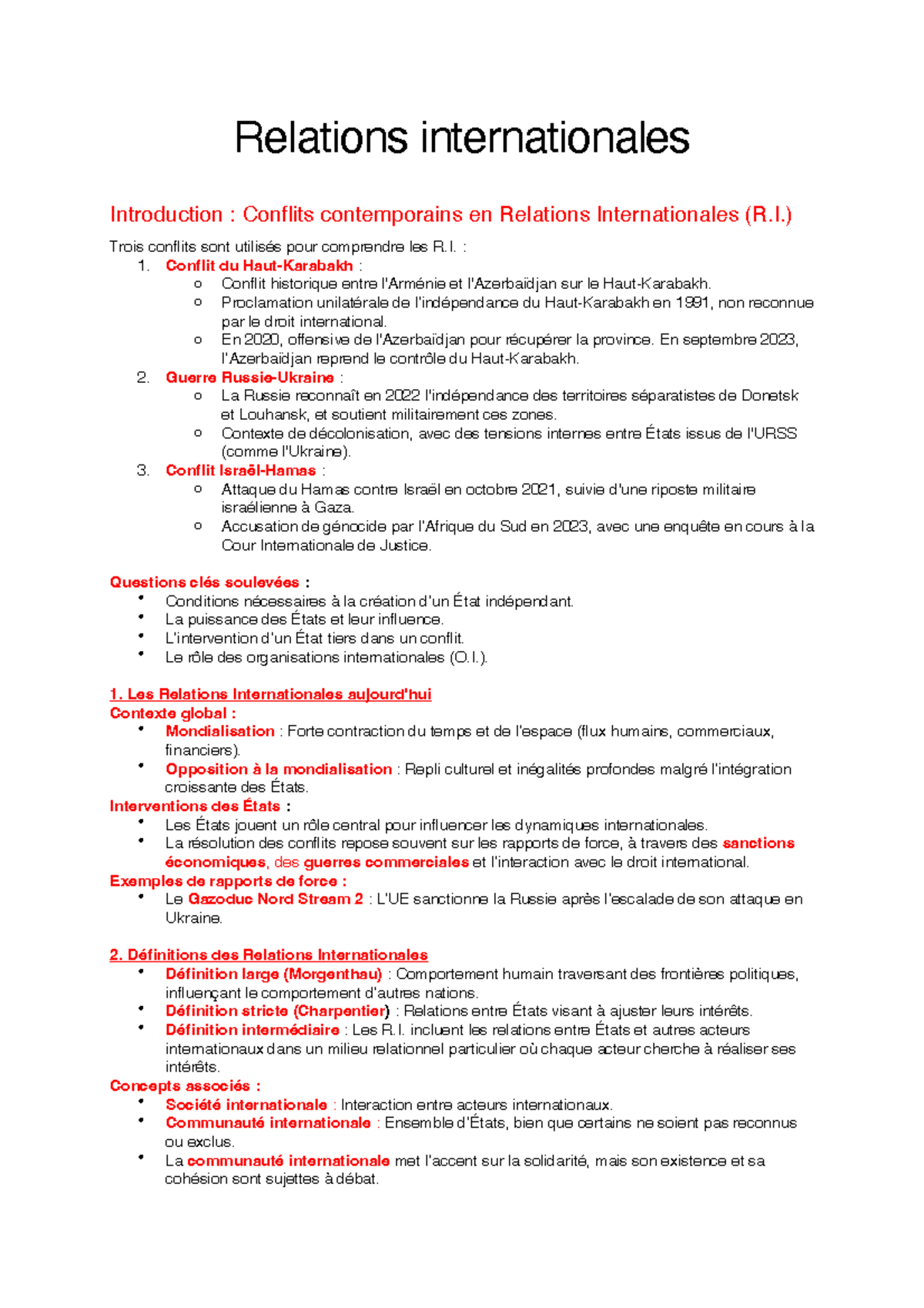 Relations Internationales : Concepts et Enjeux Actuels (R.I.) - Studocu