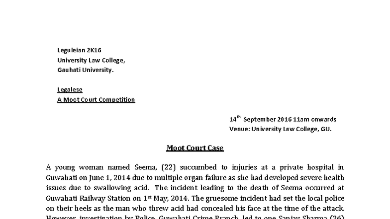 Moot Court Case Study: Seema's Tragic Acid Attack Incident - Leguleian ...