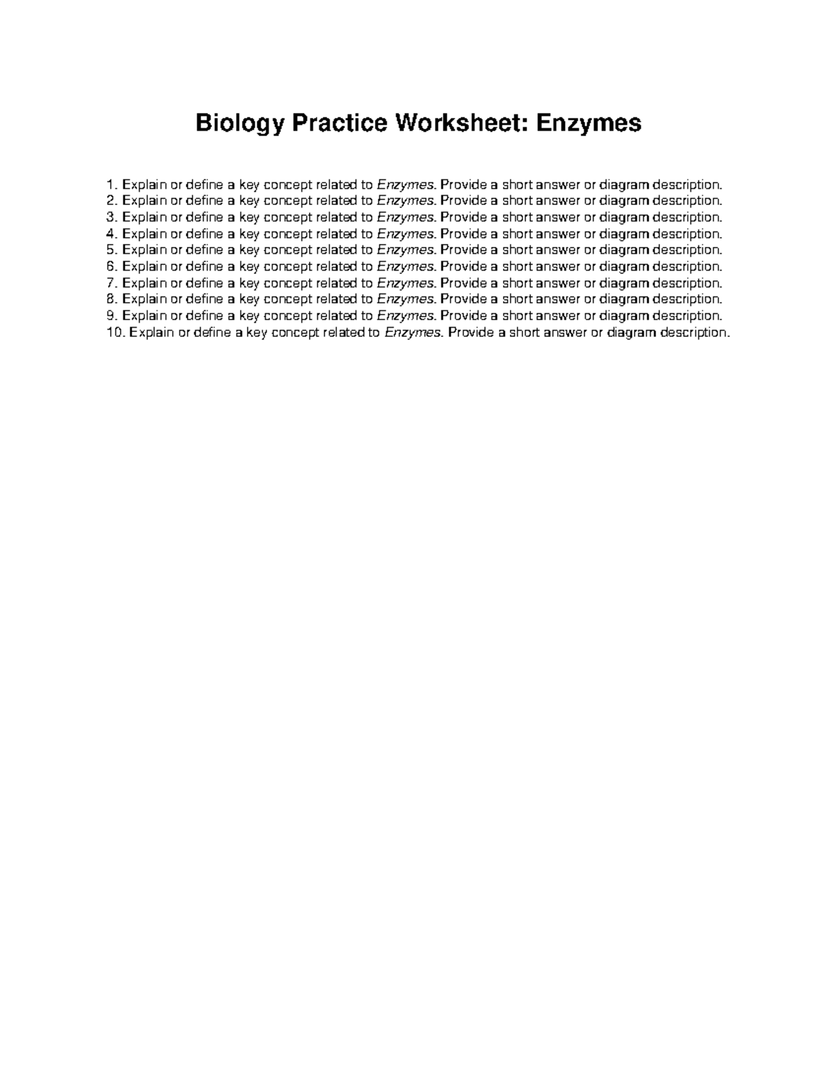 Biology Worksheet 2: Key Concepts on Enzymes - Studocu