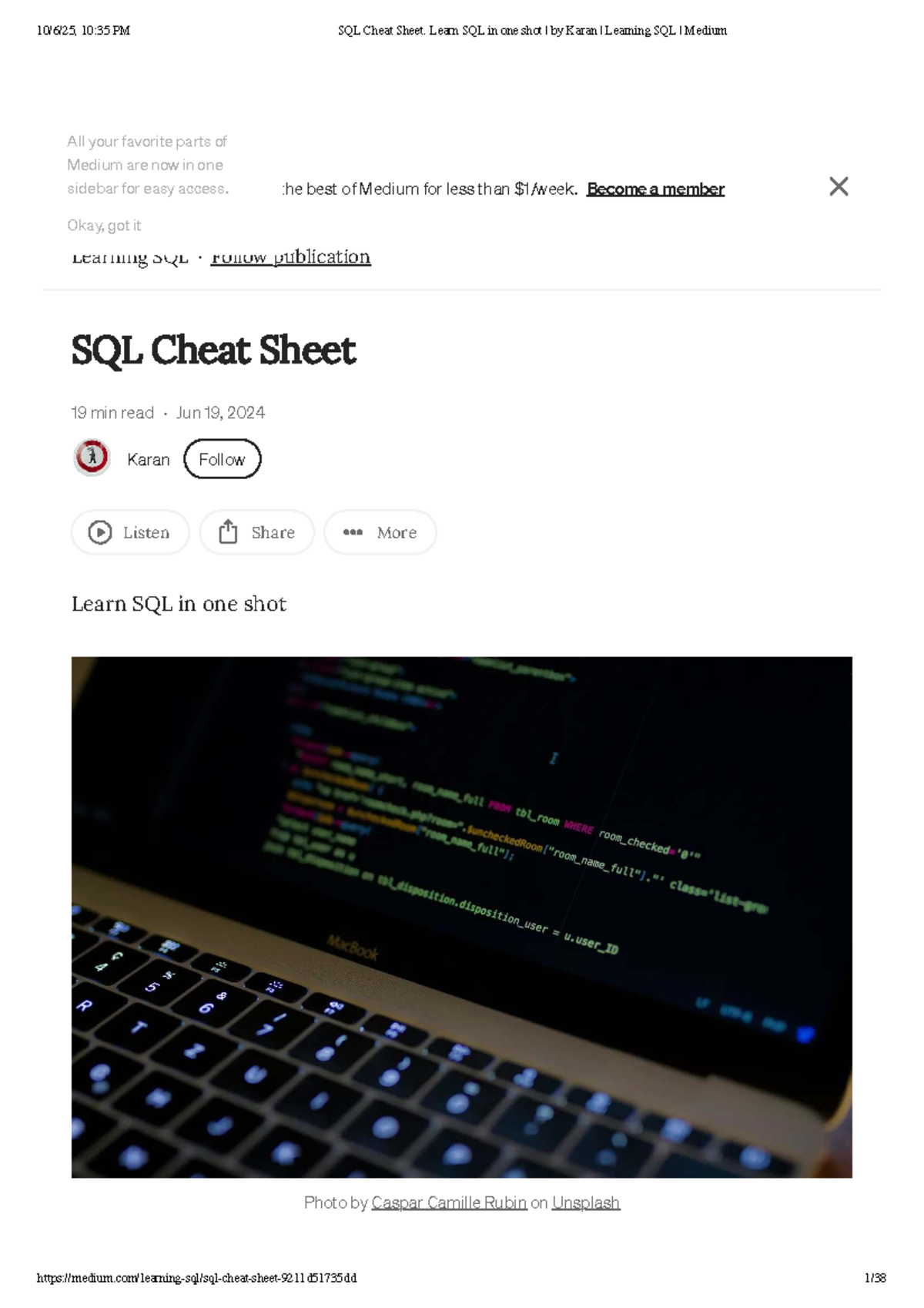 SQL Cheat Sheet: Master SQL Quickly - Karan's Guide - Studocu