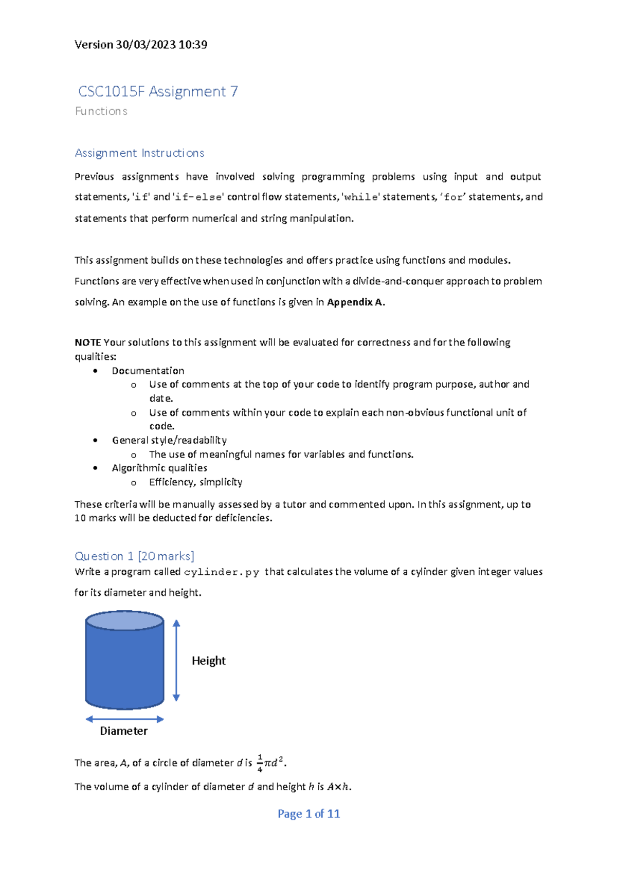 7. Functions - Assignment 7. - CSC1015F Assignment 7 Functions Assignment Instructions Previous ...