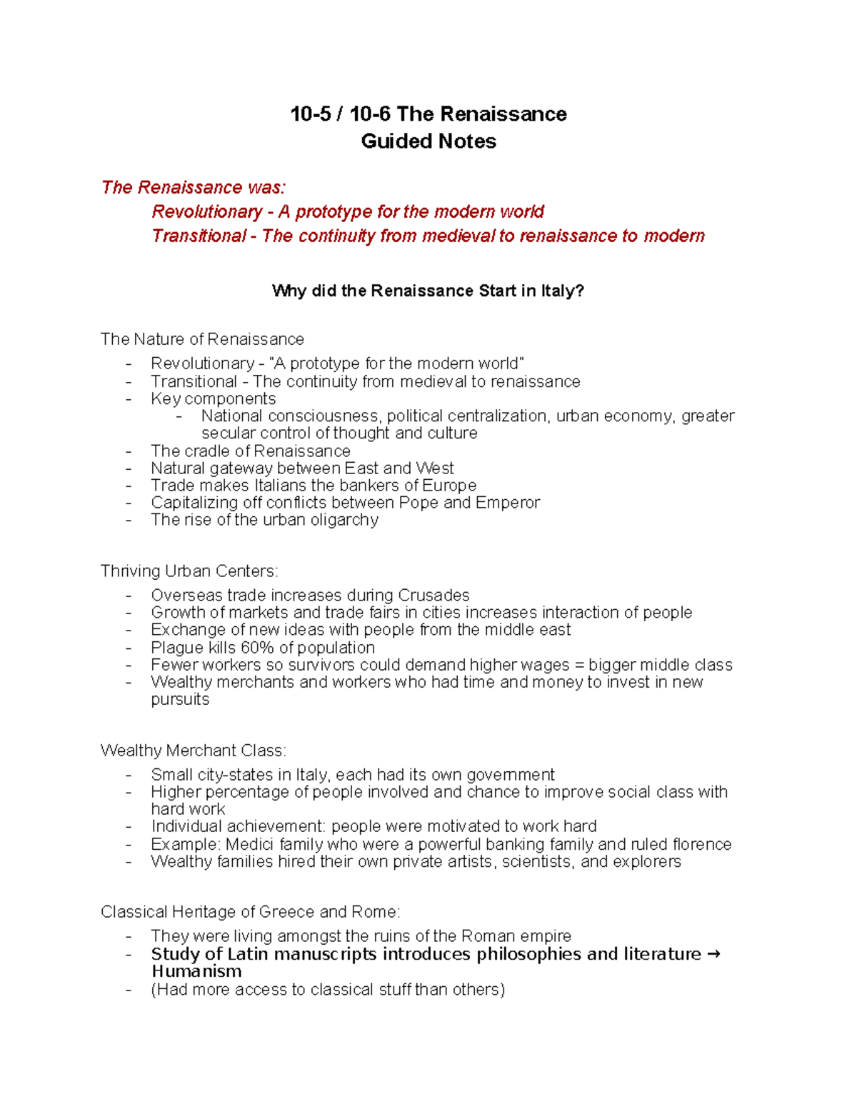 Renaissance Guided Notes: Key Figures & Ideas in Art & Culture - Studocu