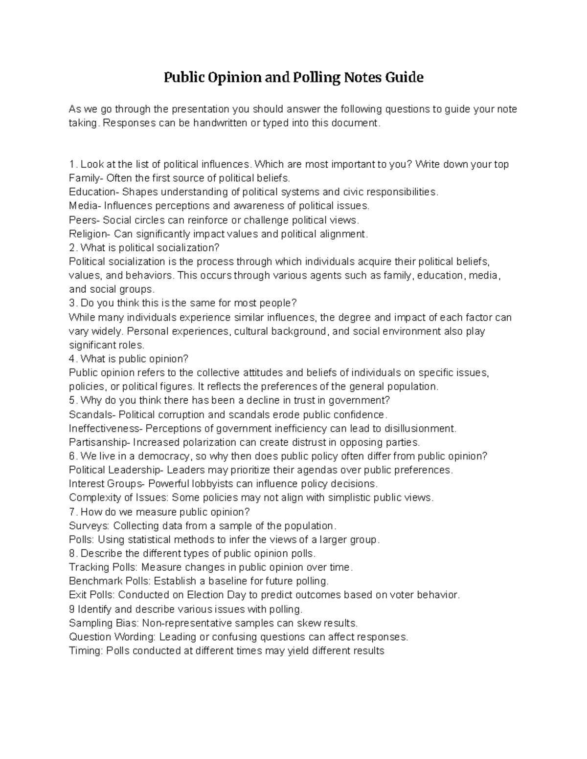 Public Opinion & Polling Notes Guide: Key Concepts & Insights - Studocu