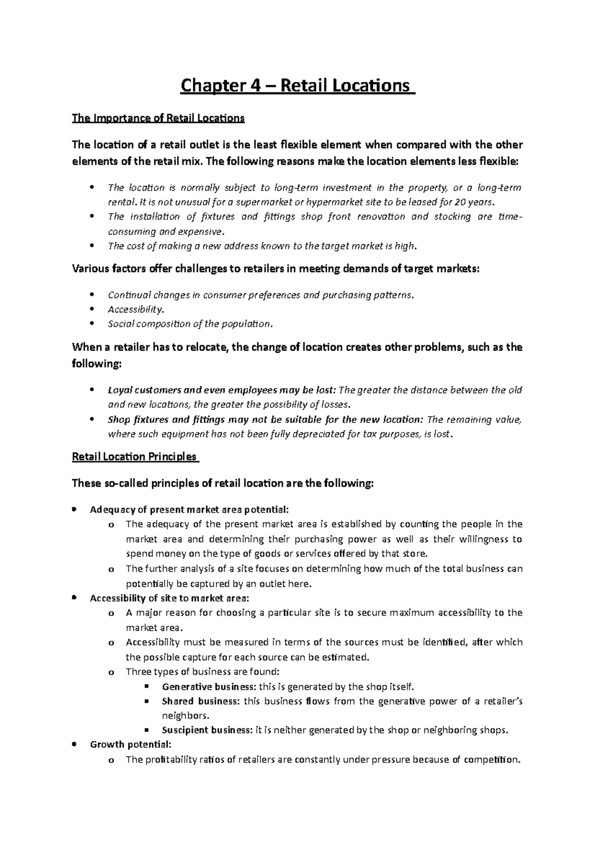 Chapter 4 - Retail Locations - Chapter 4 – Retail Locations The ...