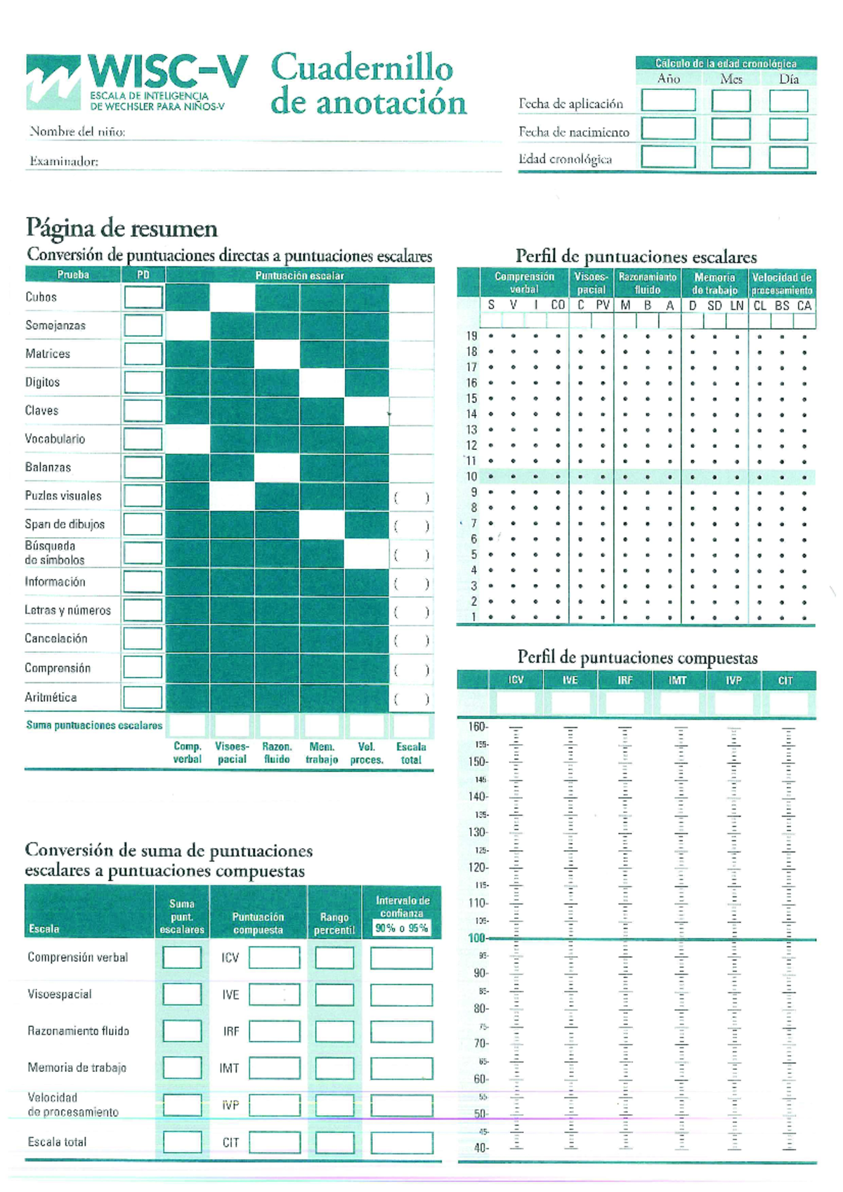 Pdfcoffee.com cuadernillo-anotacion-wisc-v-3-pdf-free - Teoria de los Rasgos - Studocu