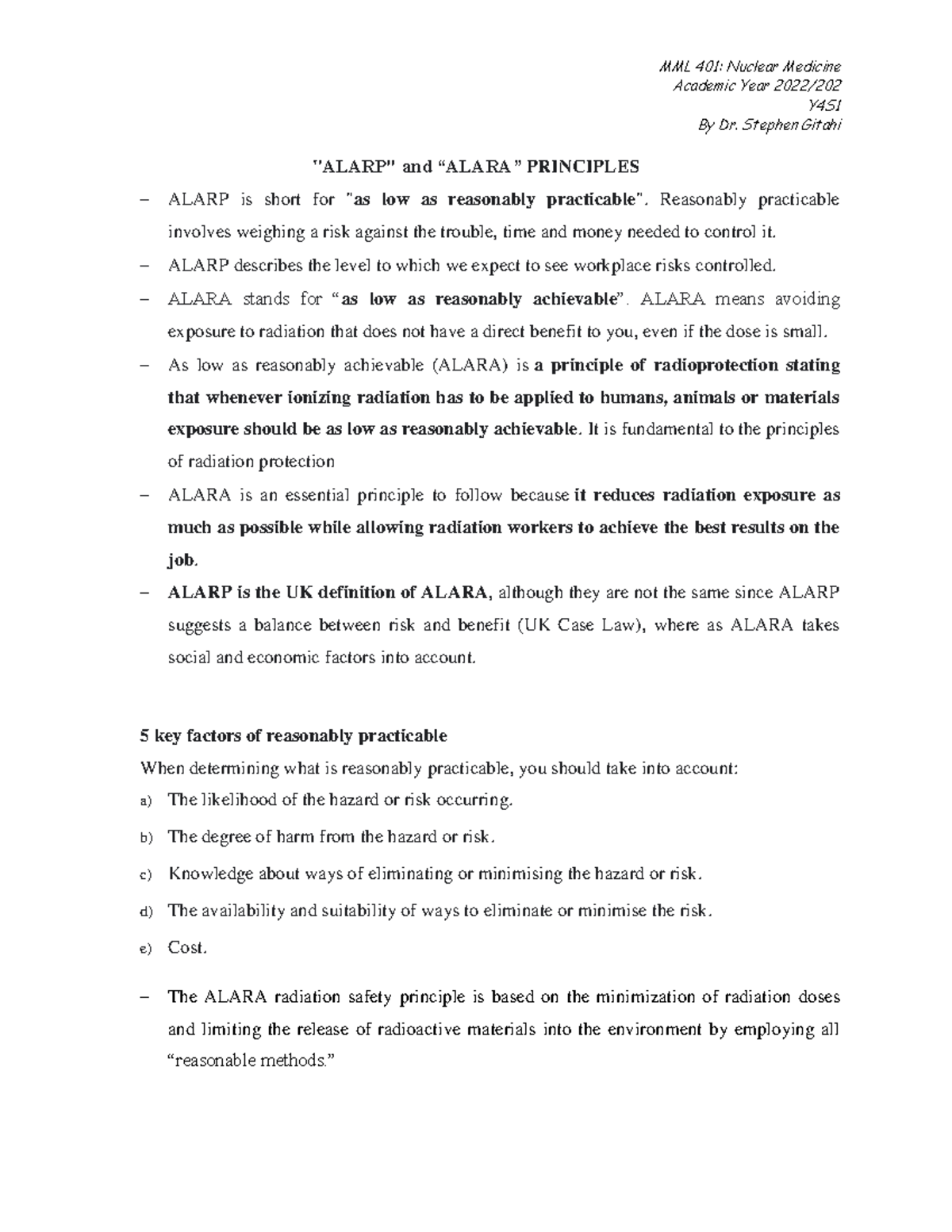 Lecture notes ( Alarp- Alara Principles) - MML 401: Nuclear Medicine ...