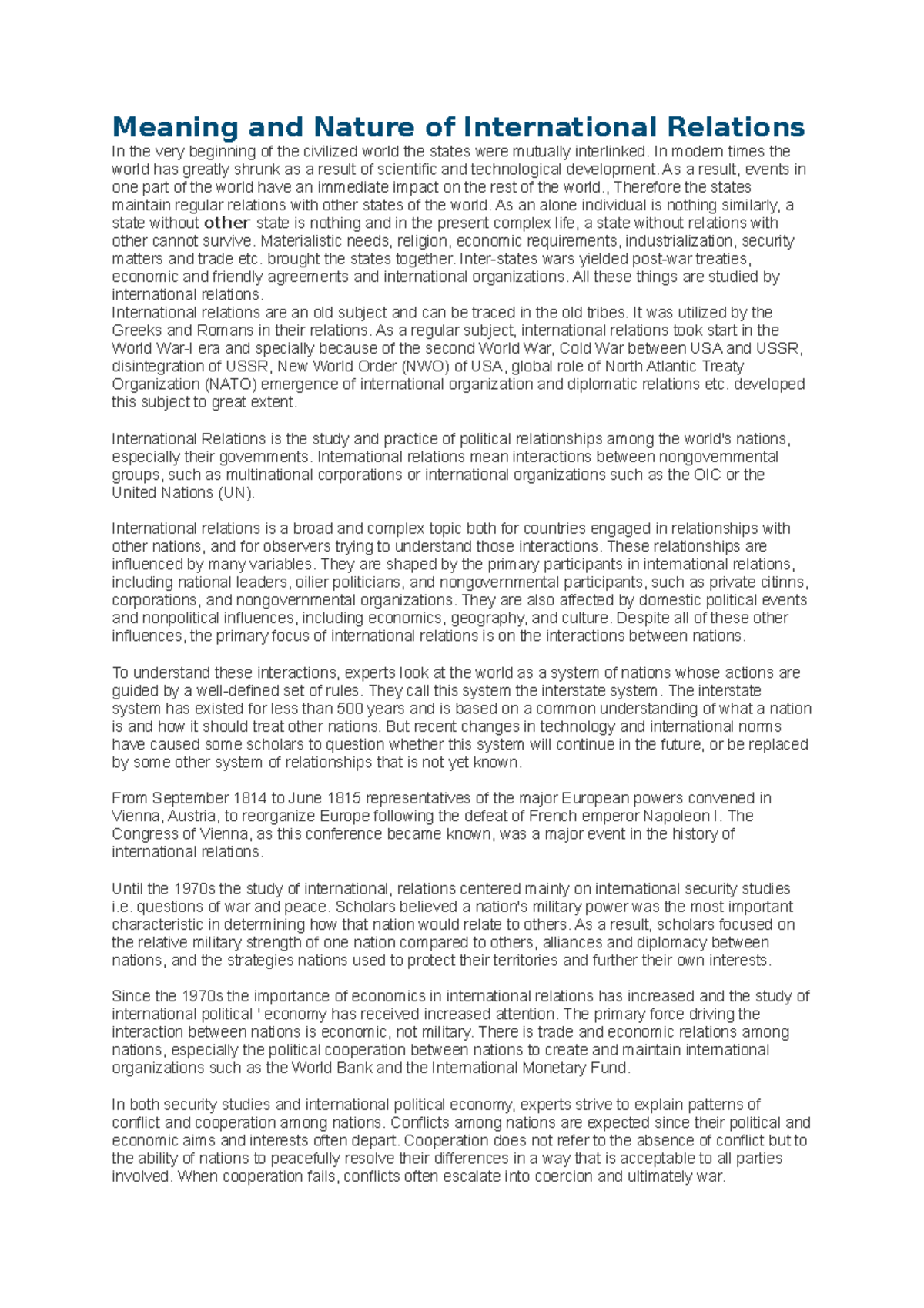 IR 101: An Overview of International Relations - Meaning, Scope ...