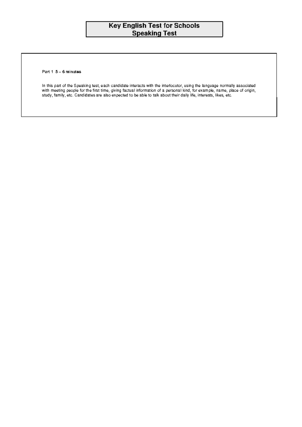 KET Speaking Sample Paper (Bài thi KET speaking) - Key English Test for ...