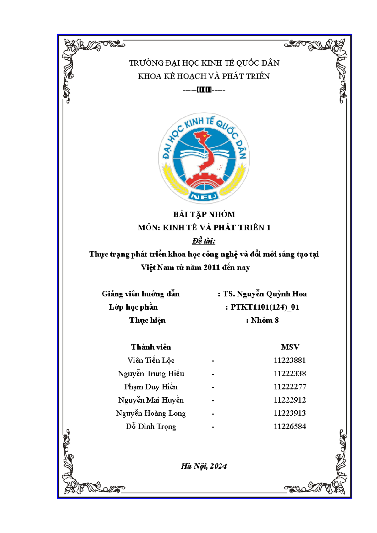 BTN 8 KTPT - yyy - TRƯỜNG ĐẠI HỌC KINH TẾ QUỐC DÂN KHOA KẾ HOẠCH VÀ ...