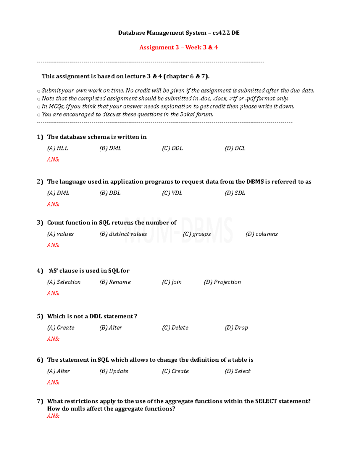 Assignment 3 - Wk 3 4 - ASSIGNMT - Database Management System – cs422 ...