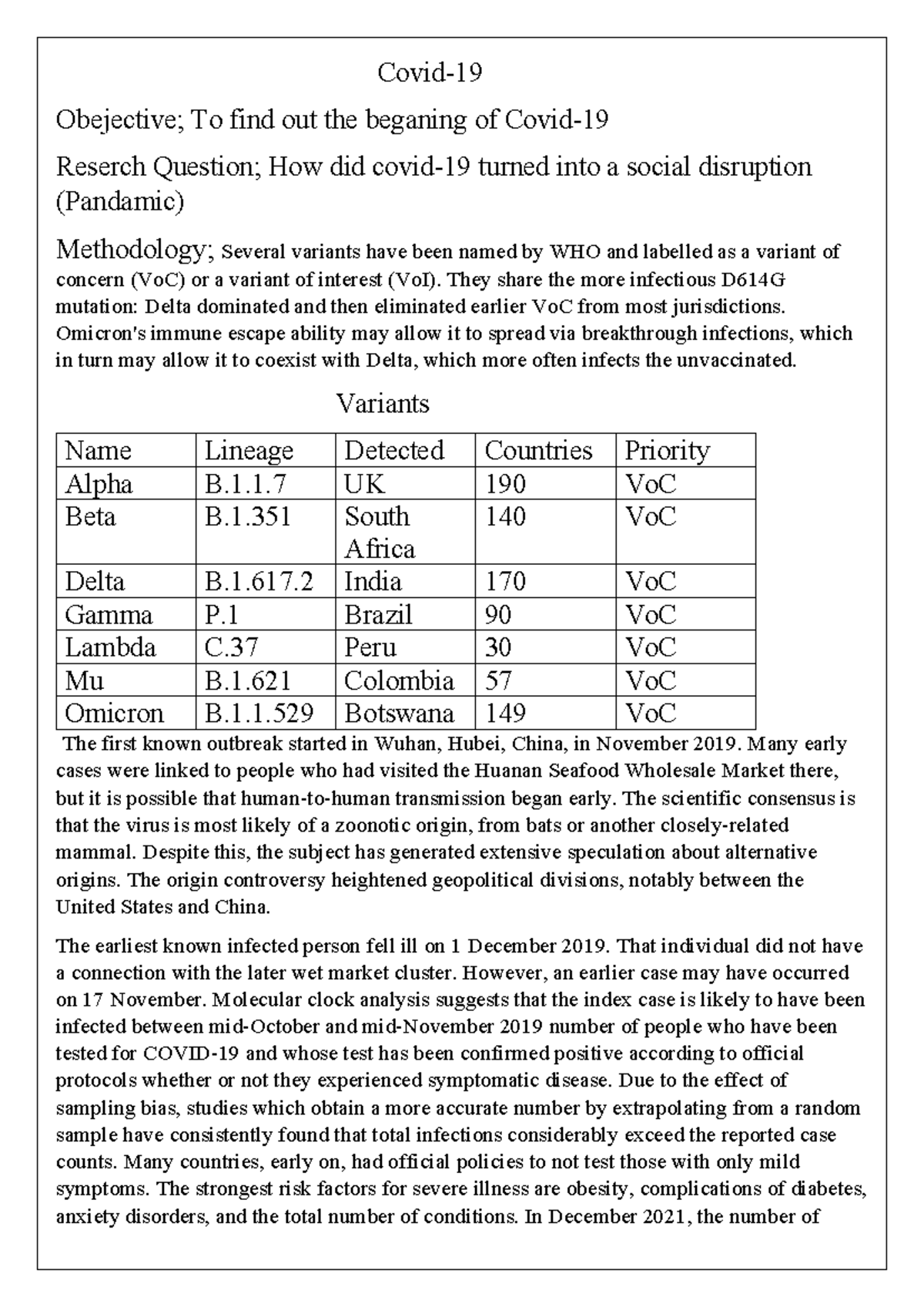 COVID-19 Research: Social Disruption & Variant Analysis (Final Exam ...
