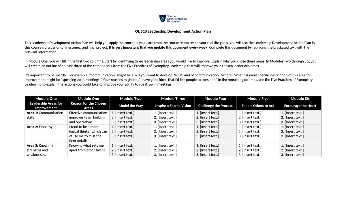 OL 328 Leadership Development Action Plan - You will use the Leadership ...