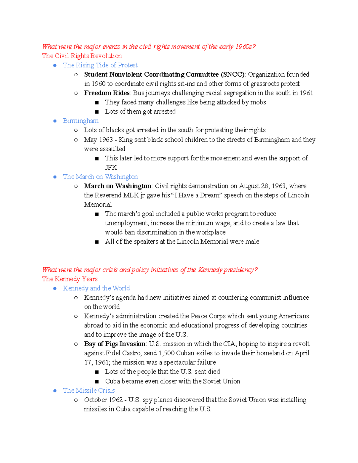 APUSH Final Exam: Civil Rights & JFK-LBJ's Great Society Notes - Studocu