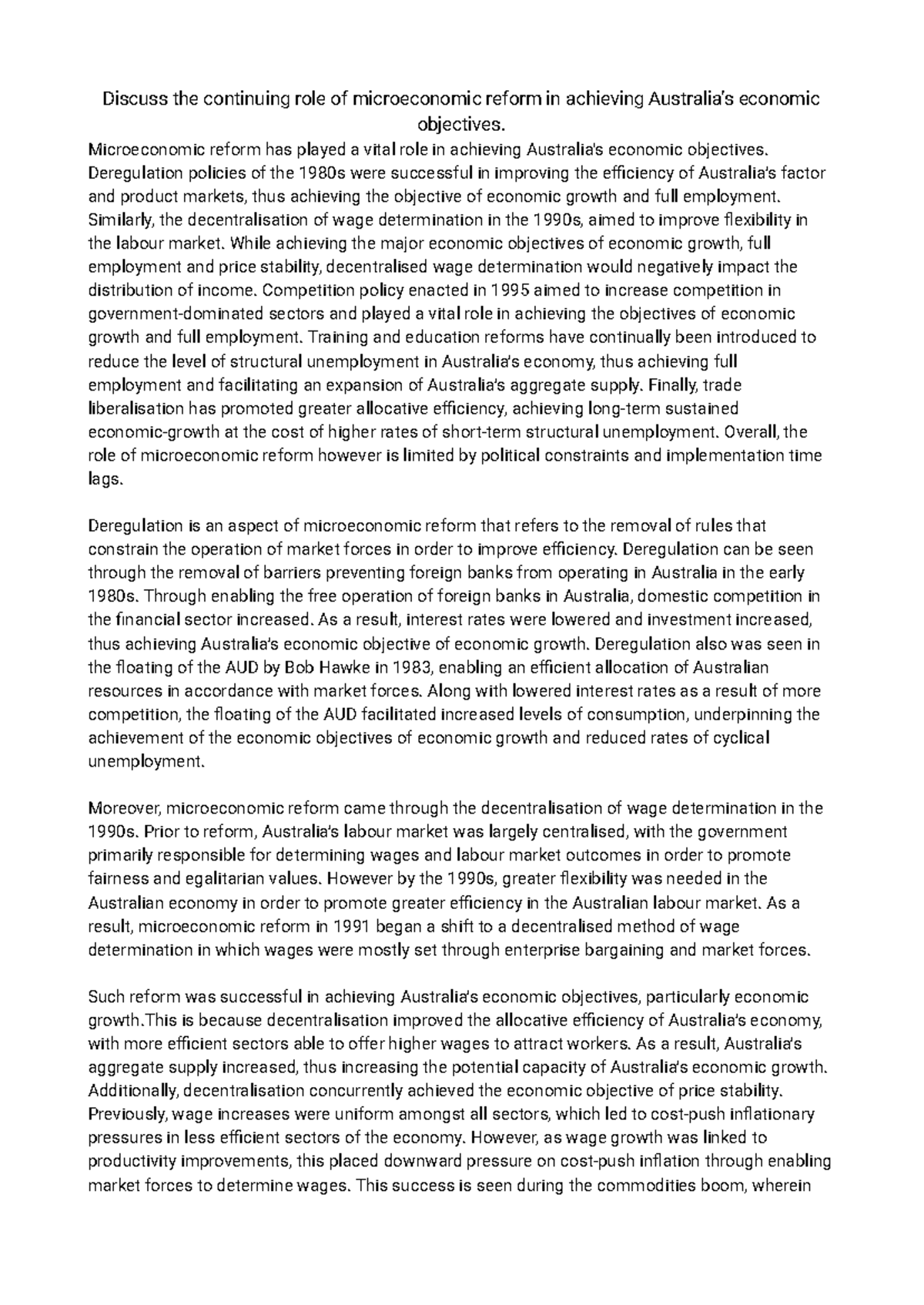 Microeconomic Reform and Economic Objectives: An In-Depth Analysis ...