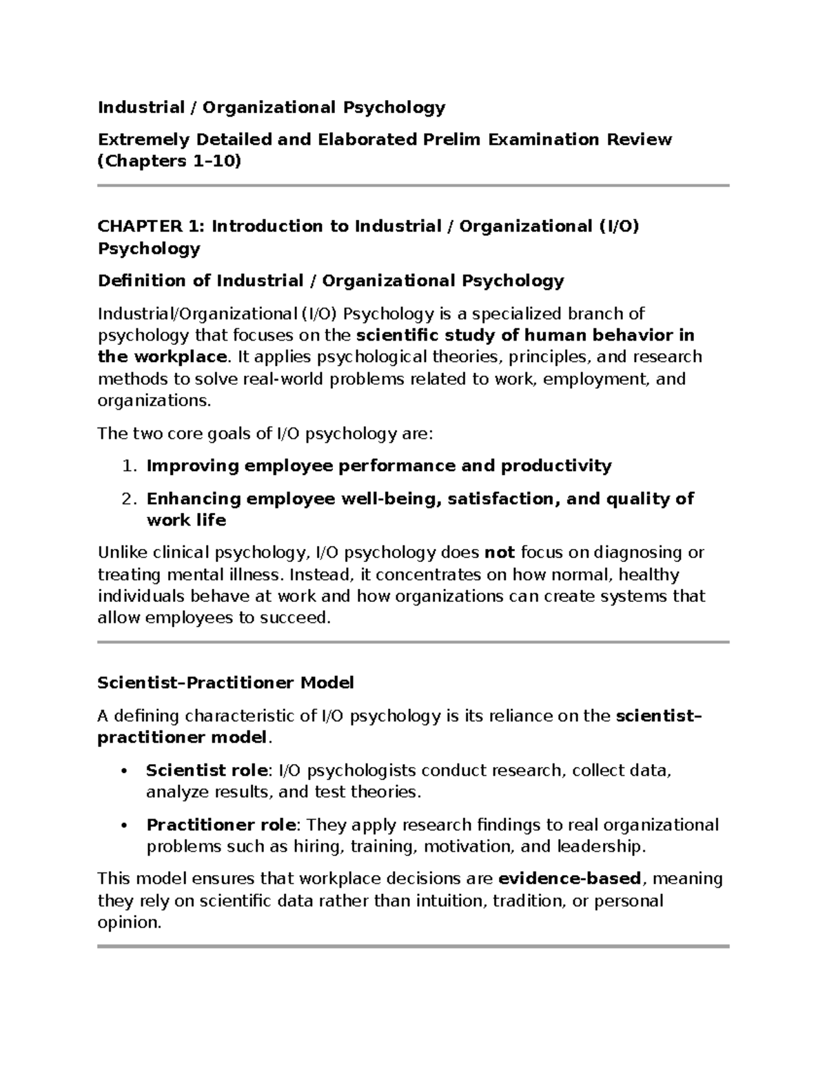 Industrial Psychology Prelim Exam Review (Chapters 1-10) - Studocu