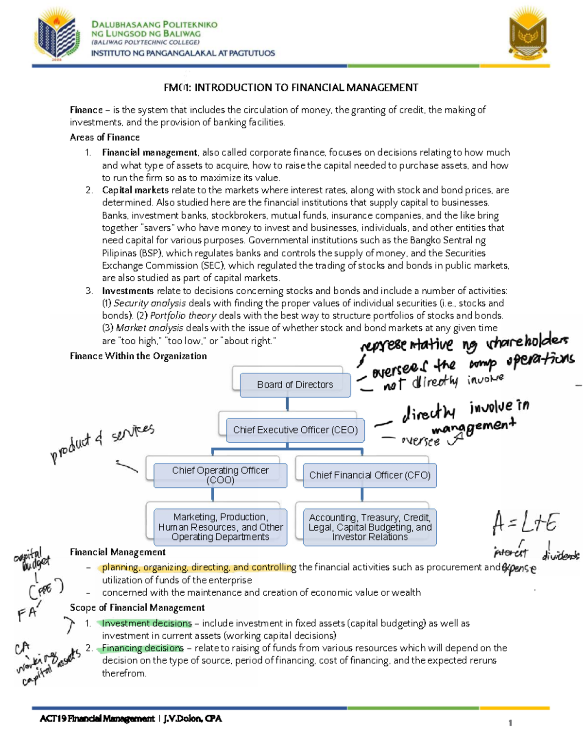 FM01: Overview of Financial Management Principles and Practices - Studocu