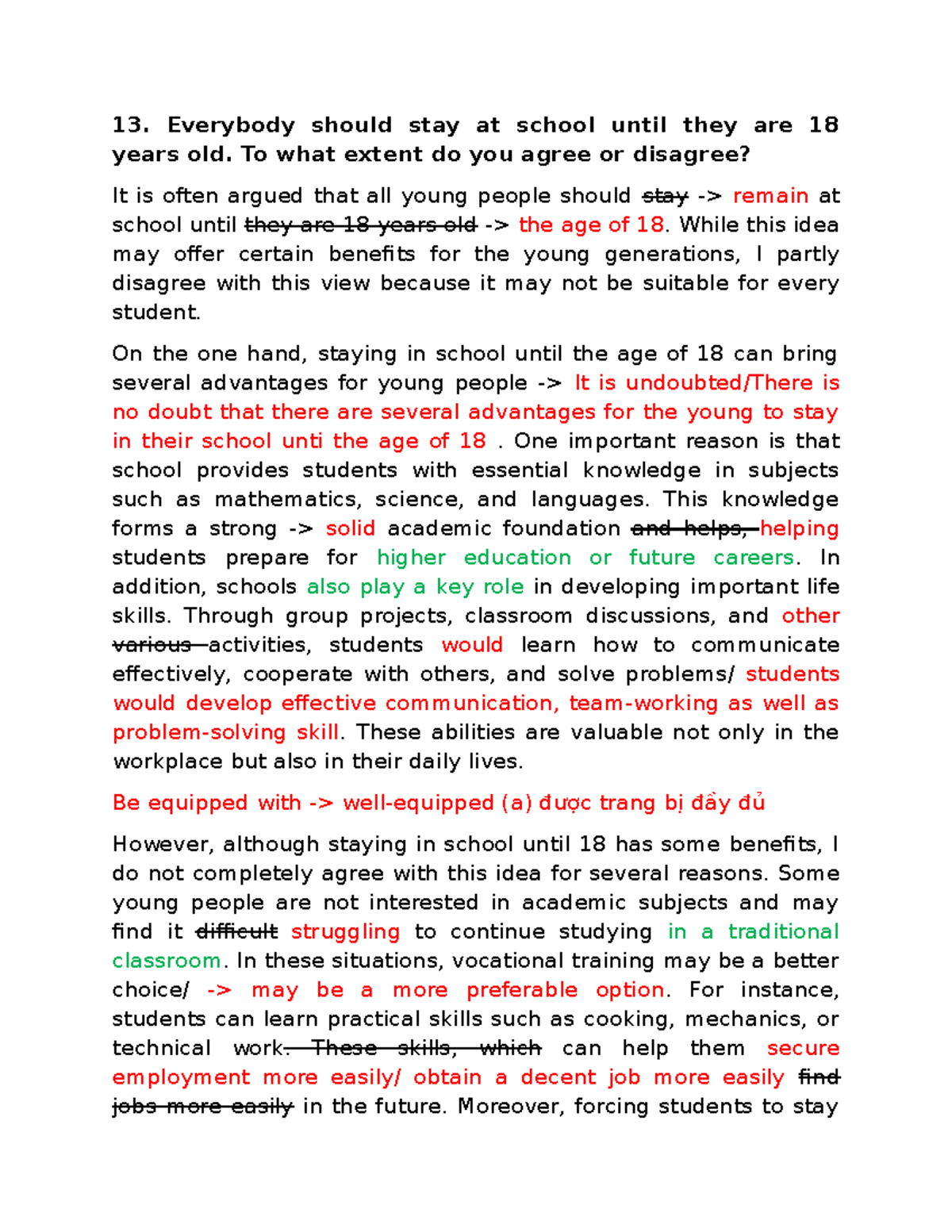 13. Should Students Stay in School Until Age 18? An Argumentative Essay ...