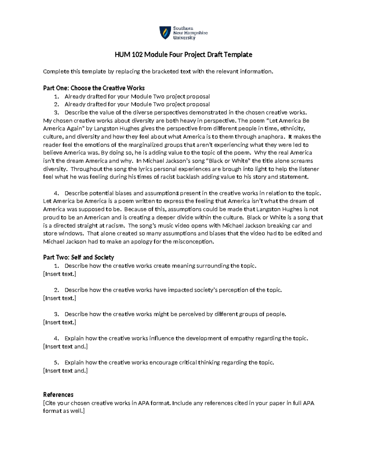 HUM 102 Module Four Project Draft Template - HUM 102 Module Four ...