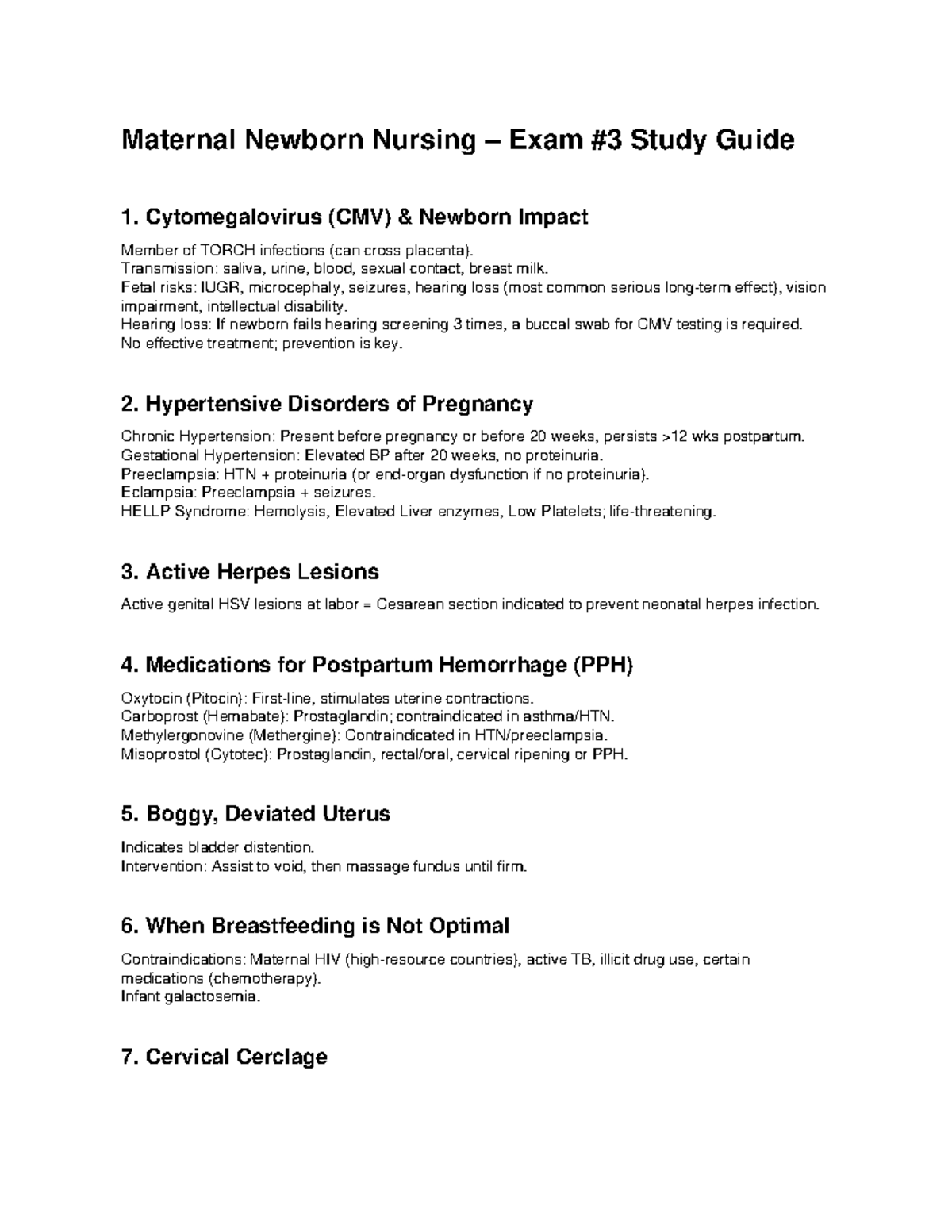 Maternal Newborn Nursing Exam Study Guide 3: Key Concepts & Conditions ...