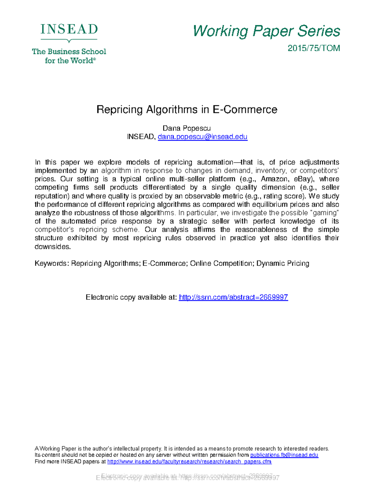 Repricing Algorithms in E-Commerce: A Study of Dynamic Pricing ...