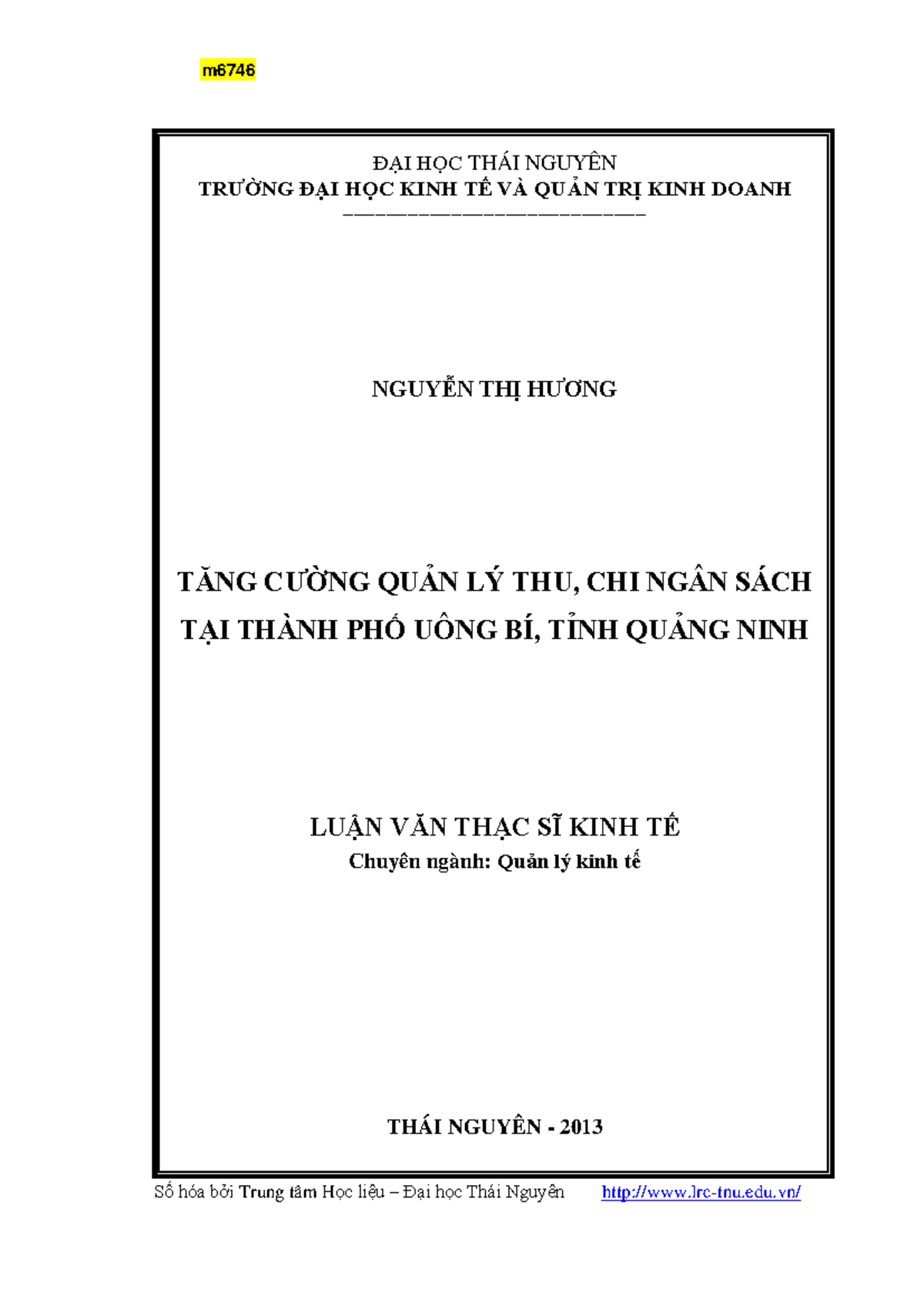 Luận Văn Thạc Sĩ Kinh Tế: Tăng Cường Quản Lý Thu Chi Ngân Sách Tại Uông ...