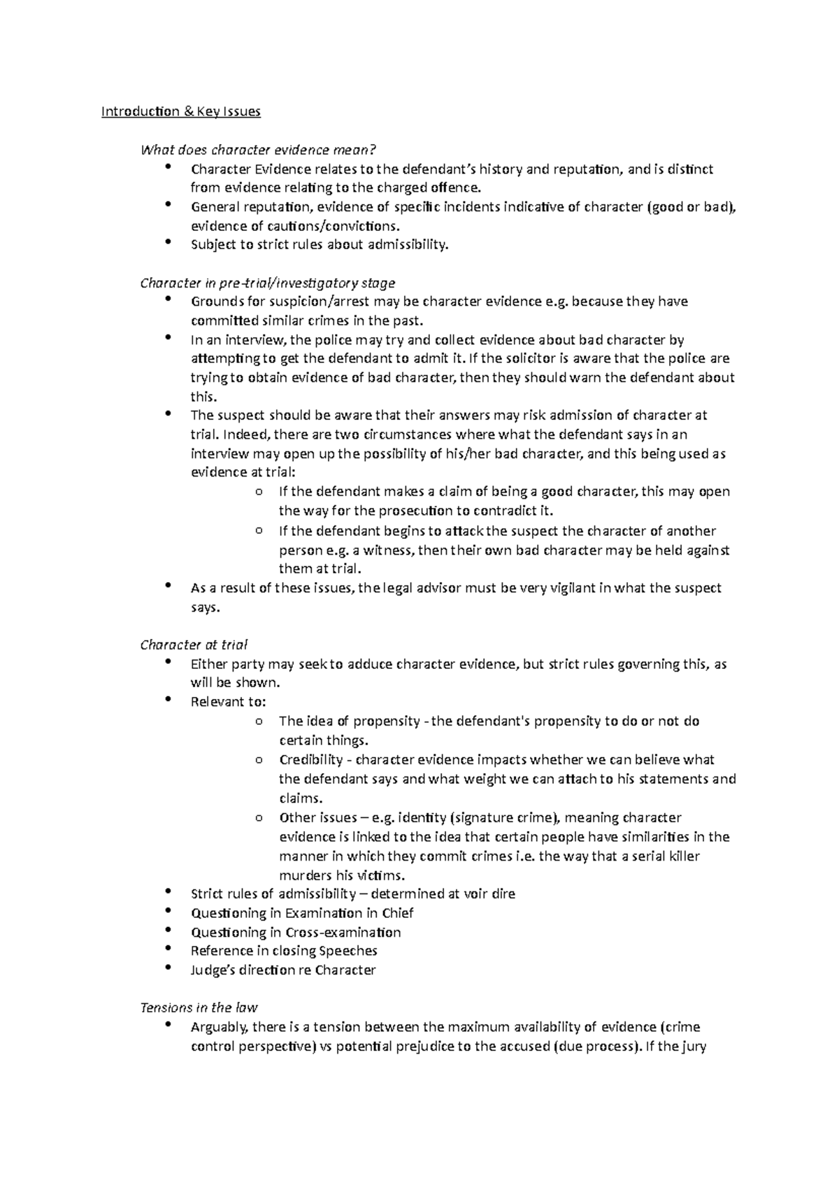 LA373 Character Evidence - Key Issues and Legal Framework Analysis ...