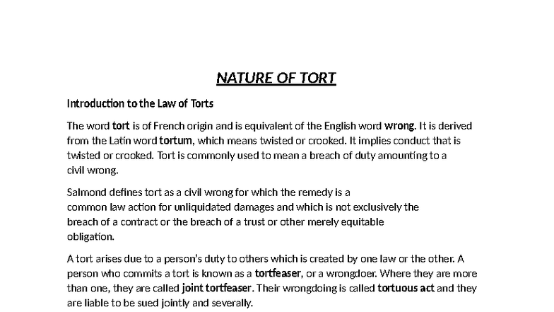Nature of Tort: An Informative Overview of Tort Law - Studocu