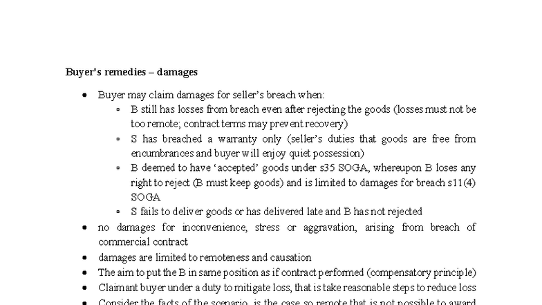 Remedies and Damages in Domestic Sale of Goods (LAW 101) - Studocu