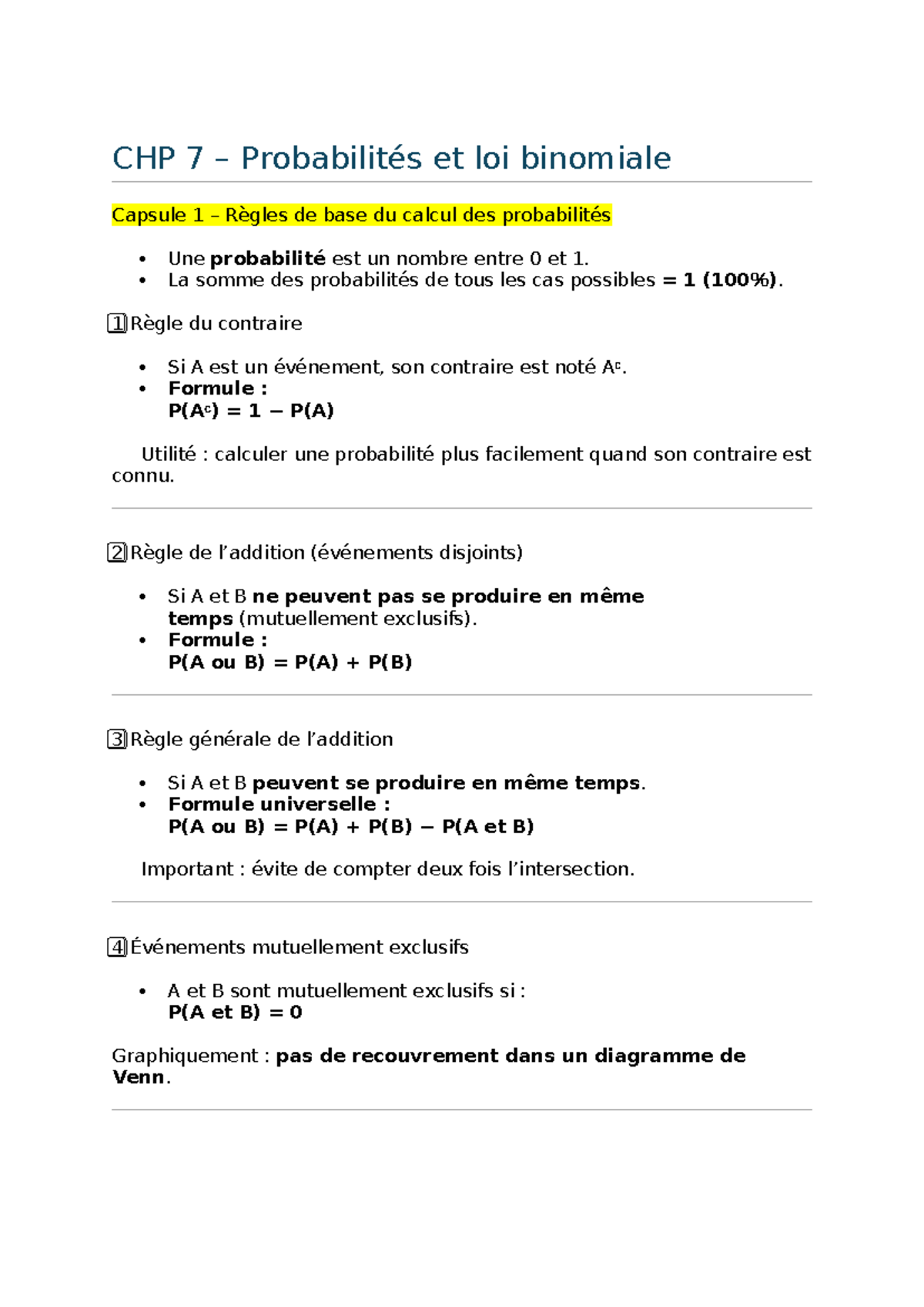 CHP 7-11 Résumé des Probabilités, Simulation et Corrélation - Studocu