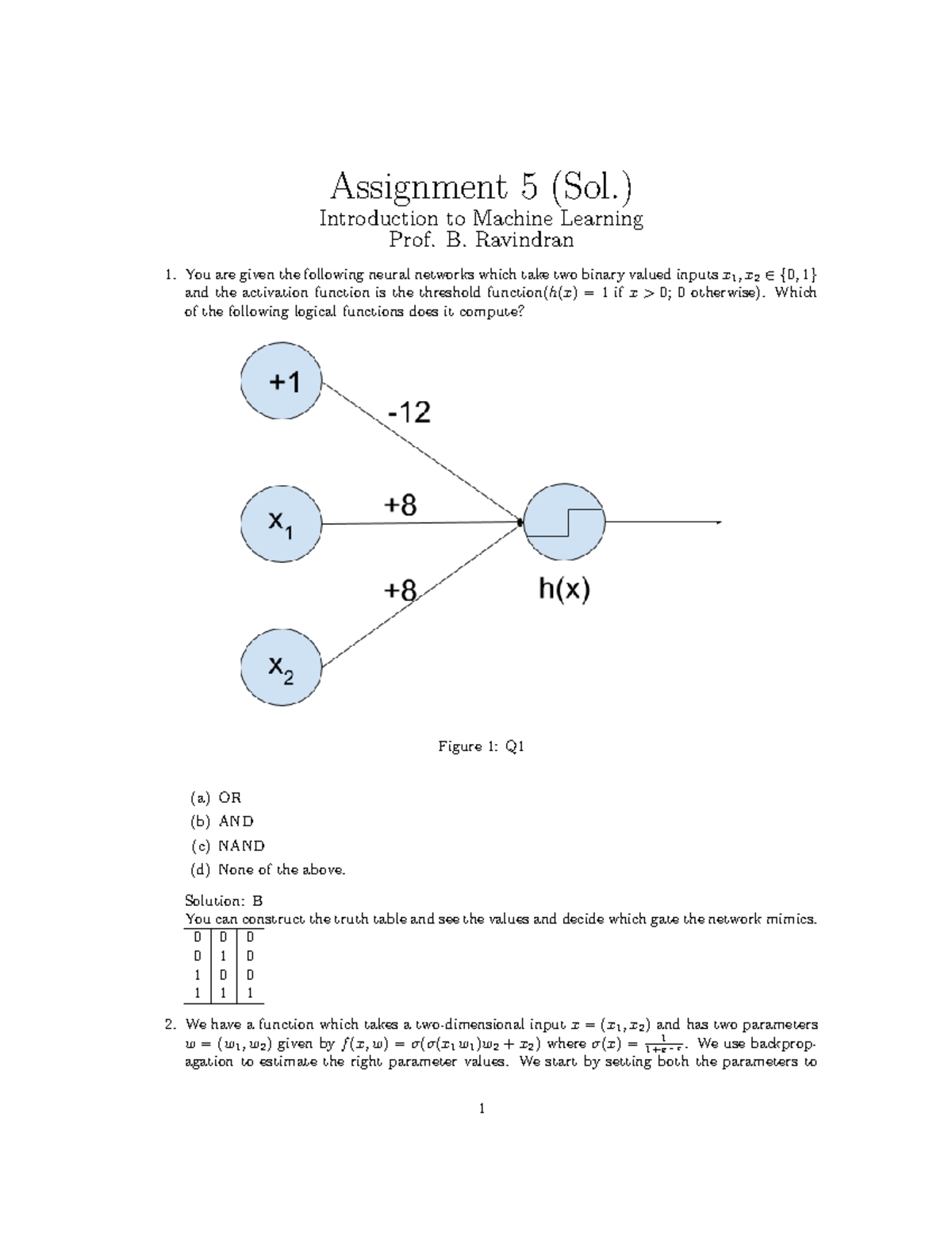 Solution 5 - Nptel - Assignment 5 (Sol.) Introduction to Machine Learning Prof. B. Ravindran You ...