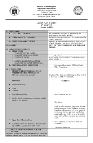 ARTS Q2 week 1 (DAY 1) - assignment - Republic of the Philippines ...