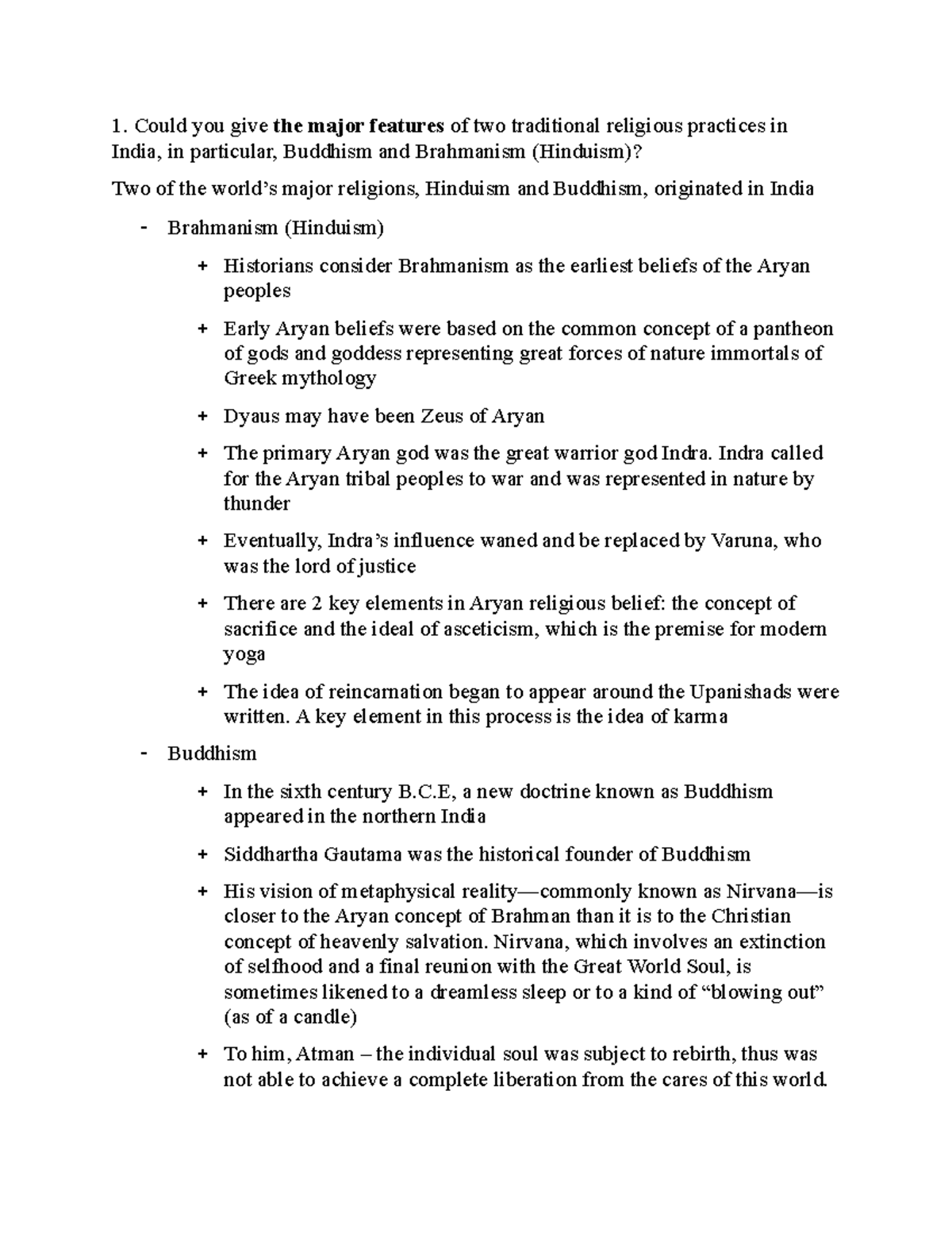 Indian Civilization: Key Features of Buddhism & Brahmanism - Studocu