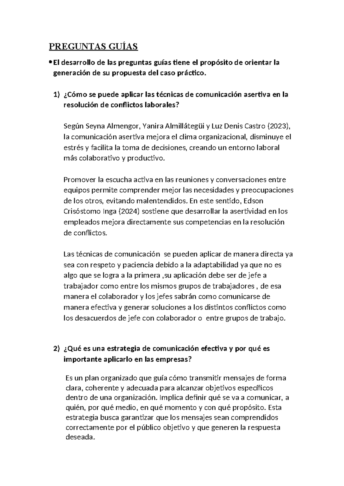 Preguntas Guías: Estrategias de Comunicación y Resolución de Conflictos ...